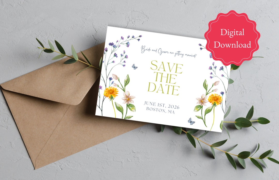 Floral Date Postcard Template, Printable Save the Date Card, Save Our ...