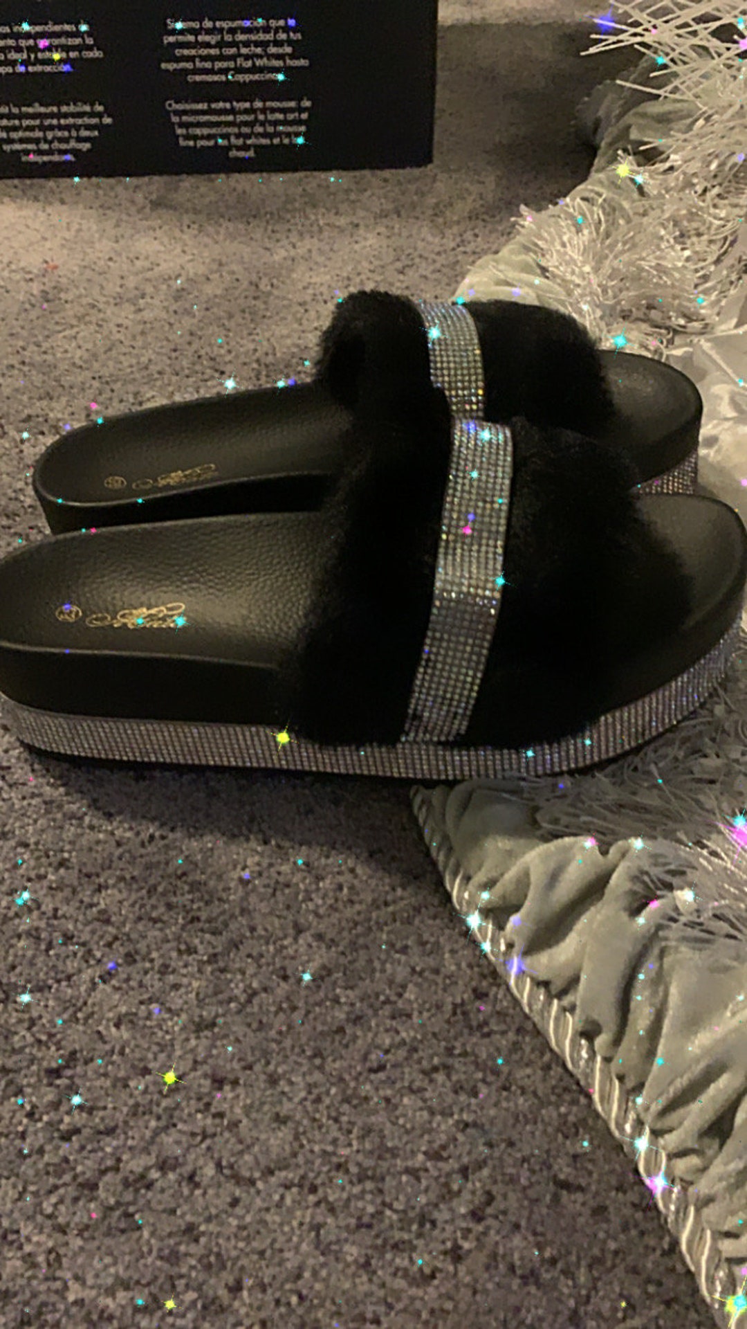 Sparkle, Slippers, Black Slippers, Fluffy Slippers, Glitter Slippers ...
