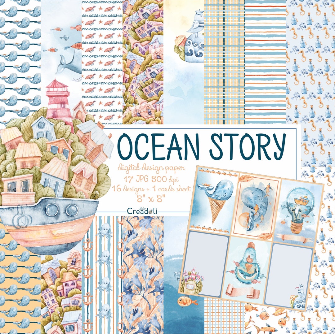 Ocean Story Digital Paper, Digital Kits, Sea, Ocean, Patterns, Nautical ...