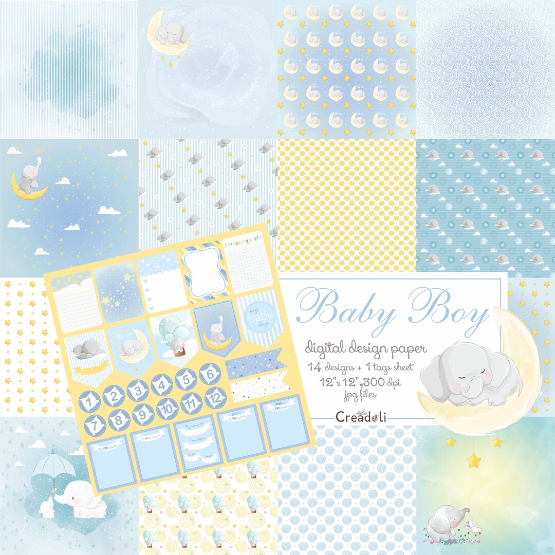 Baby Boy Digital Paper, Little Boy Digital, Pastel Blue, Yellow ...