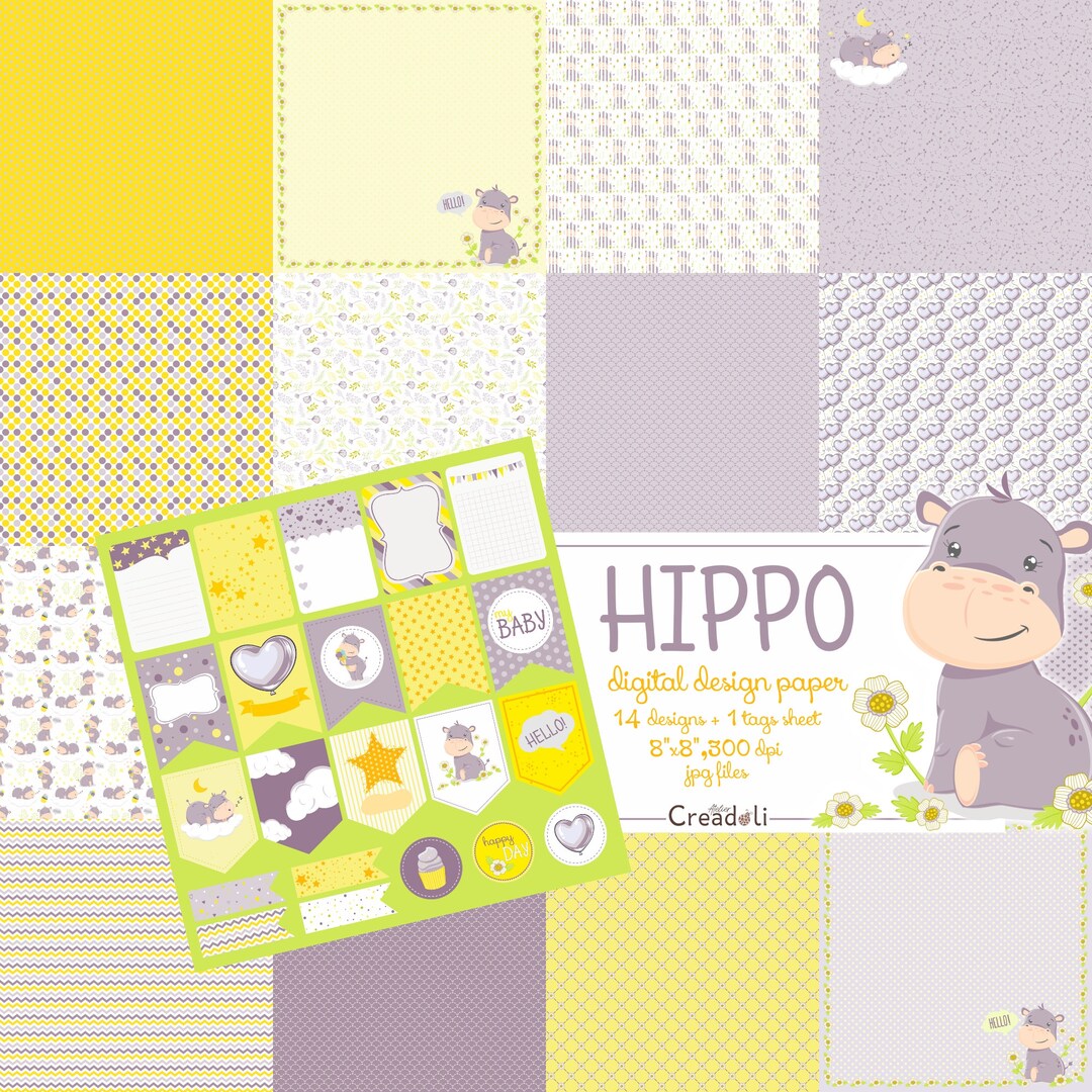 Baby and Kids Digital Paper, Baby and Kids Digital, Yellow, Purple ...