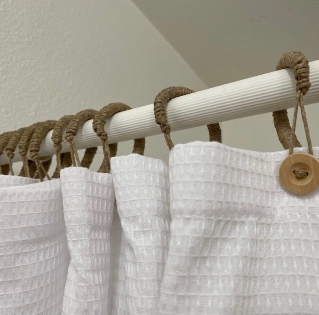 Ecological and Ultra-quiet Shower Rings Macrame Hooks in Wood and Linen ...