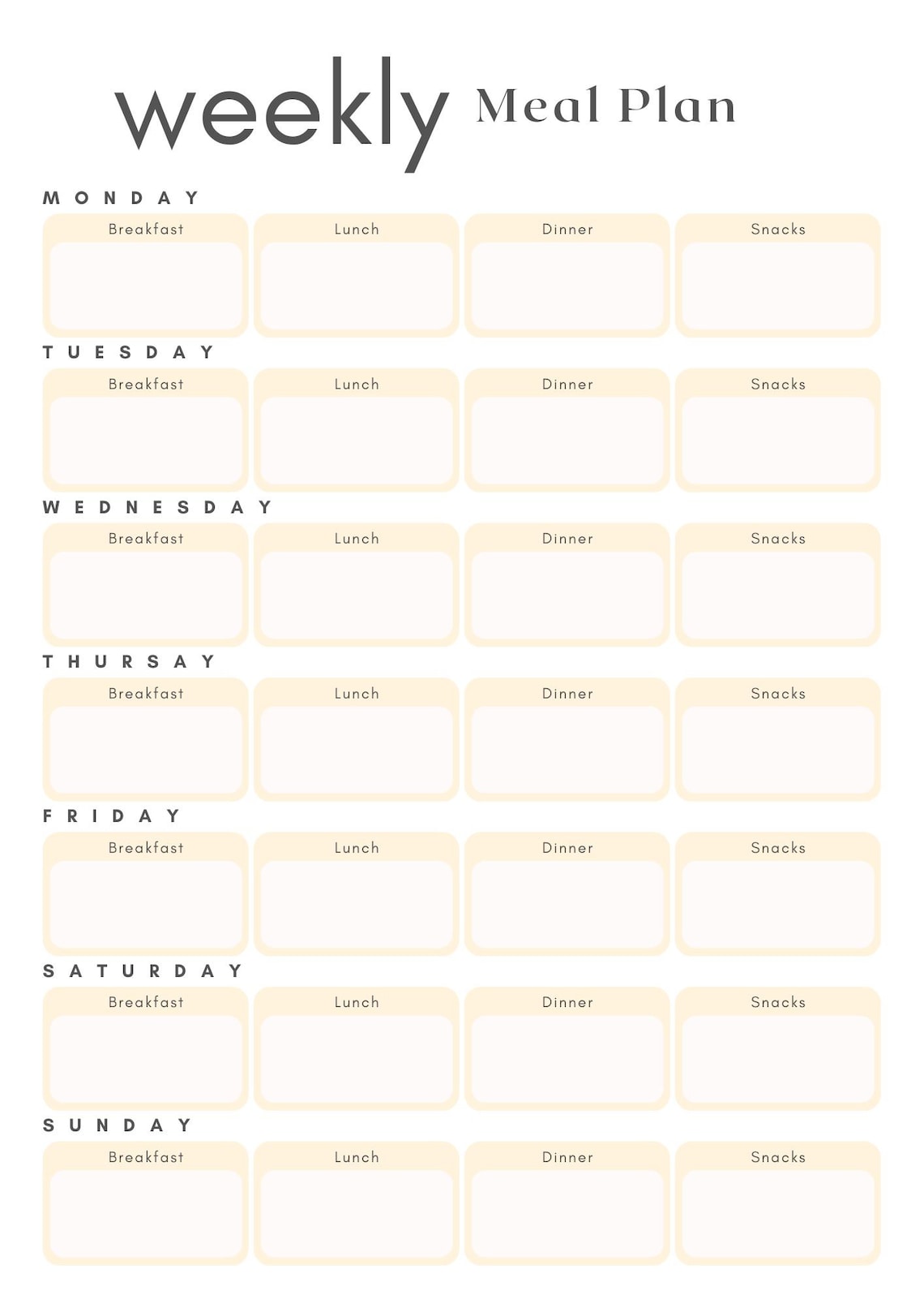 Weekly Meal Plan, Meal Planner, Daily Planner, Meal Planner, Daily Food ...