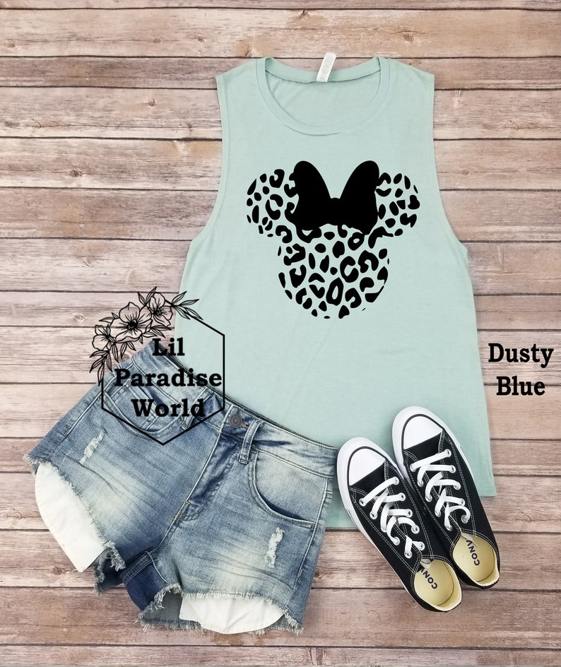 Black Bow Cheetah Minnie Mouse Muscle Tankanimal Kingdom - Etsy