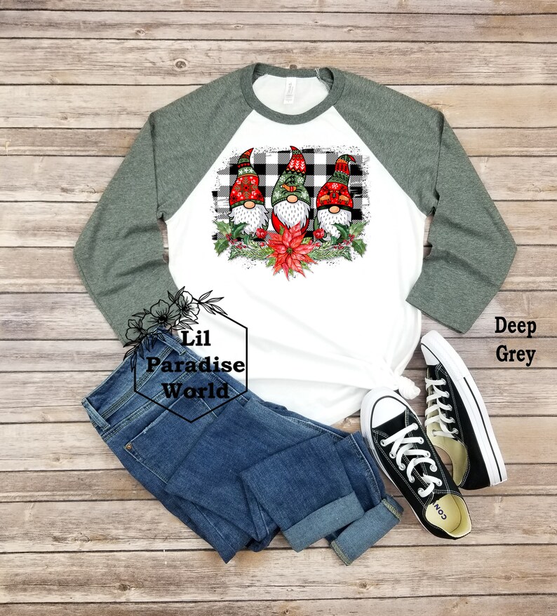 Buffalo Plaid Gnomes Christmas Raglan Shirt-gnomes Holiday Shirt ...