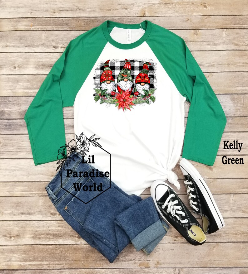 Buffalo Plaid Gnomes Christmas Raglan Shirt-gnomes Holiday Shirt ...