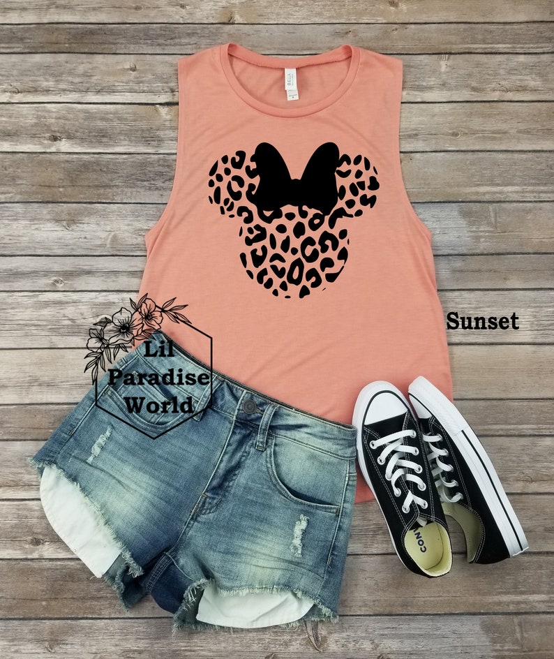 Black Bow Cheetah Minnie Mouse Muscle Tankanimal Kingdom - Etsy