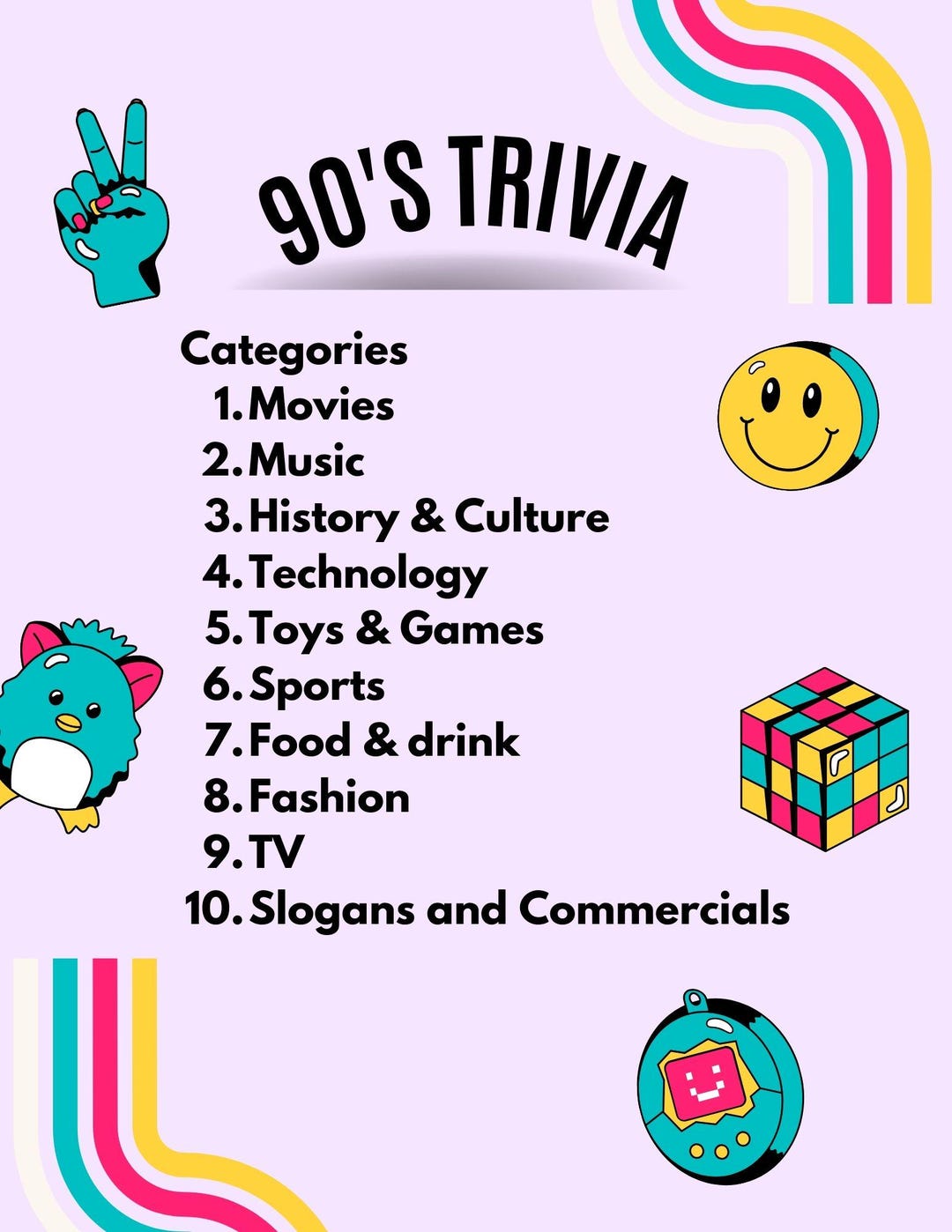 1990's Categorized Trivia Questions for Pub, Party, Personal Use - Etsy