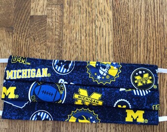 Michigan Traditional Grid Iron Blue & Maize Face Mask | Etsy