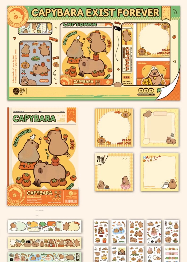 Cute Capybara Journal Stationary Planner Gift Set for Diary and ...