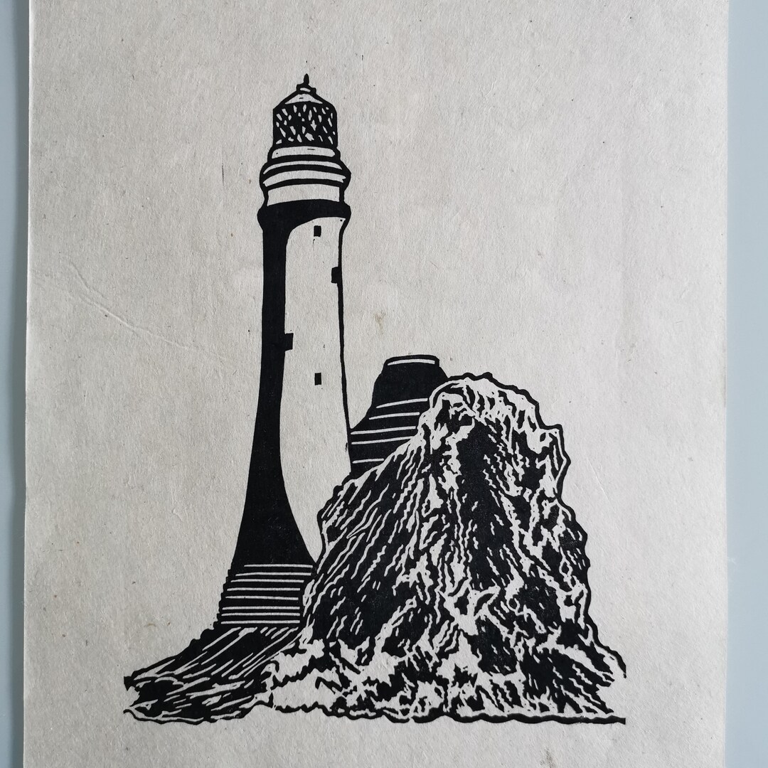 Fastnet rock lighthouse, Ireland. Hand printed lino print. Wall decor ...