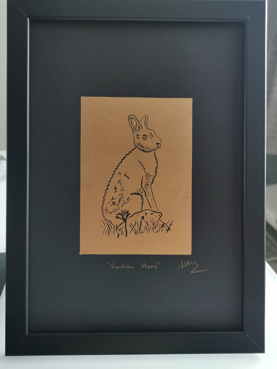 Rathlin Golden Hare Lino Print. GOLD EDITION. A4 Wall Art. Nature Wall ...