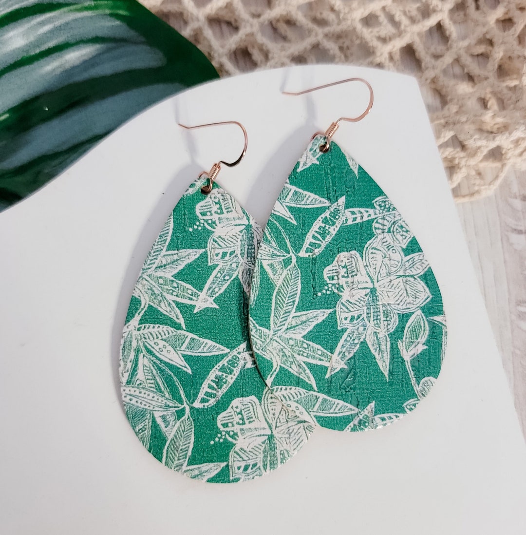Jade Island Cork Teardrop Real Leather Teardrops Statement - Etsy