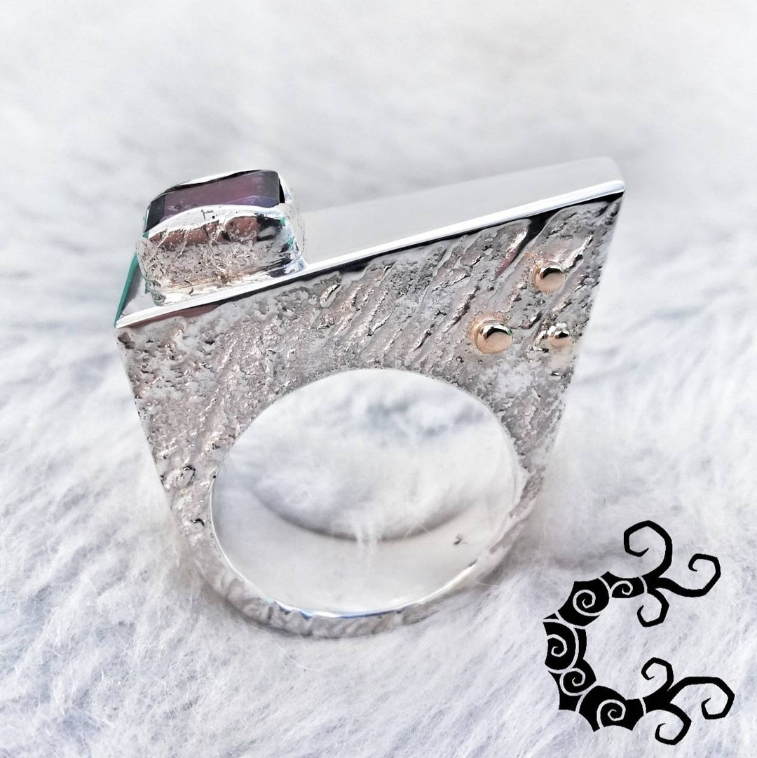 950 Silver Ring With 18k Gold and Tourmaline Watermelon - Etsy