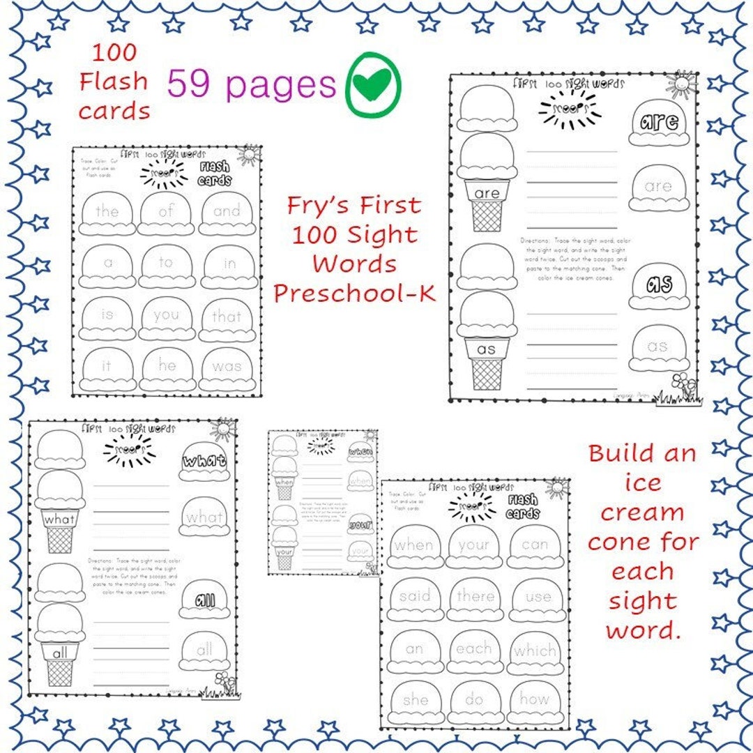 Fry's First 100 Sight Word Ice Cream Activity English - Etsy