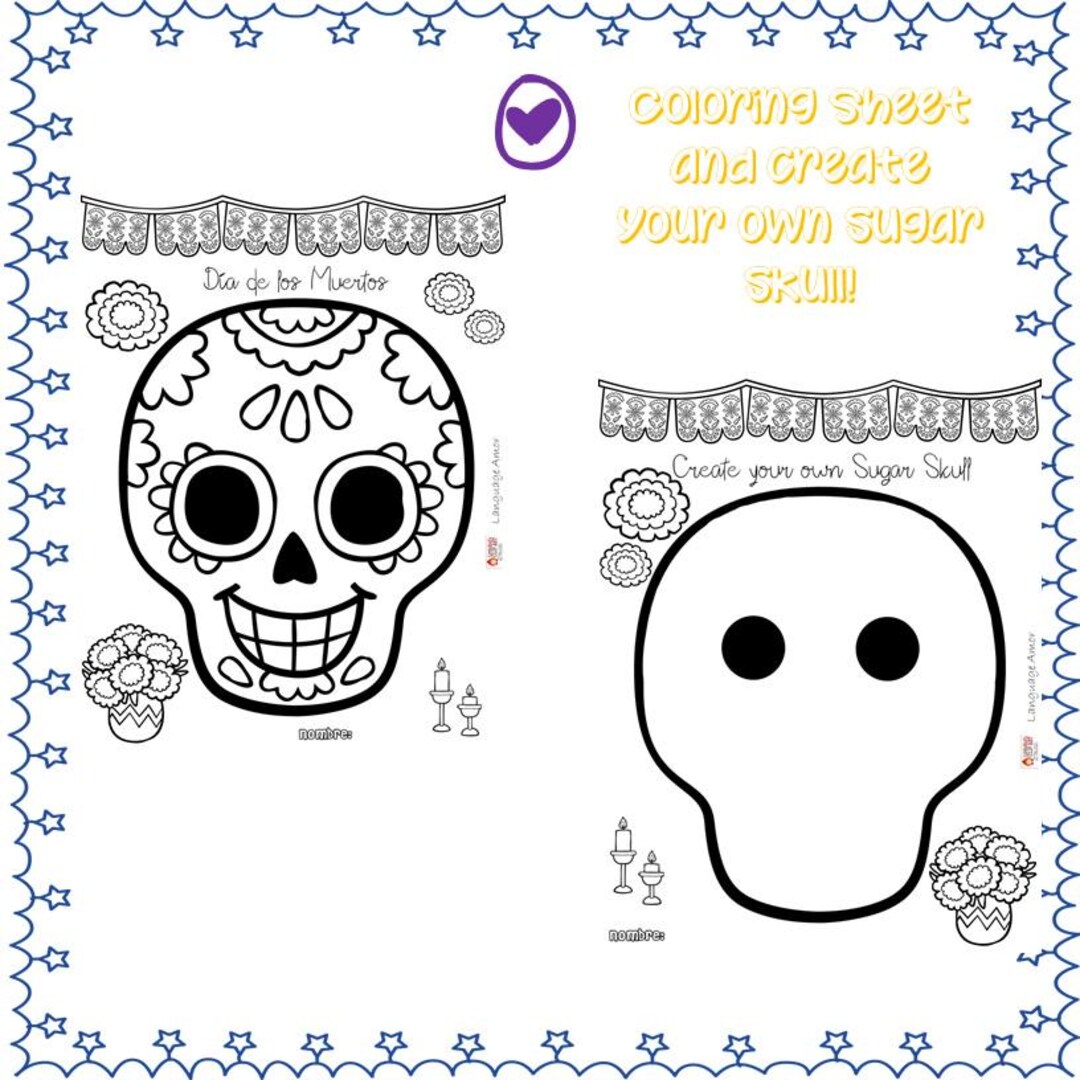 Sugar Skull Coloring Sheet and Create Your Own Sugar Skull - Etsy UK