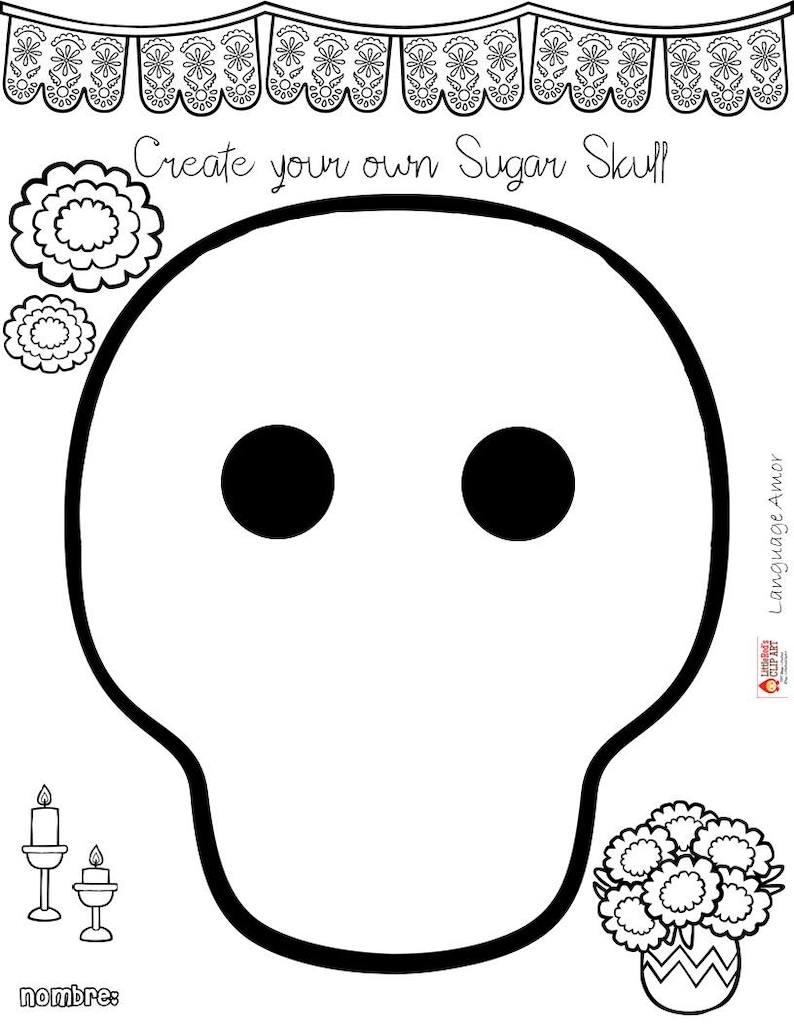Sugar Skull Coloring Sheet and Create Your Own Sugar Skull - Etsy