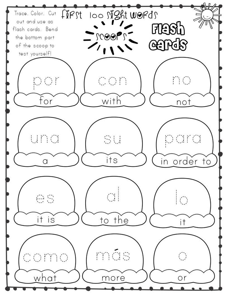 100 Spanish Sight Words Ice Cream Cone Building Activity - Etsy