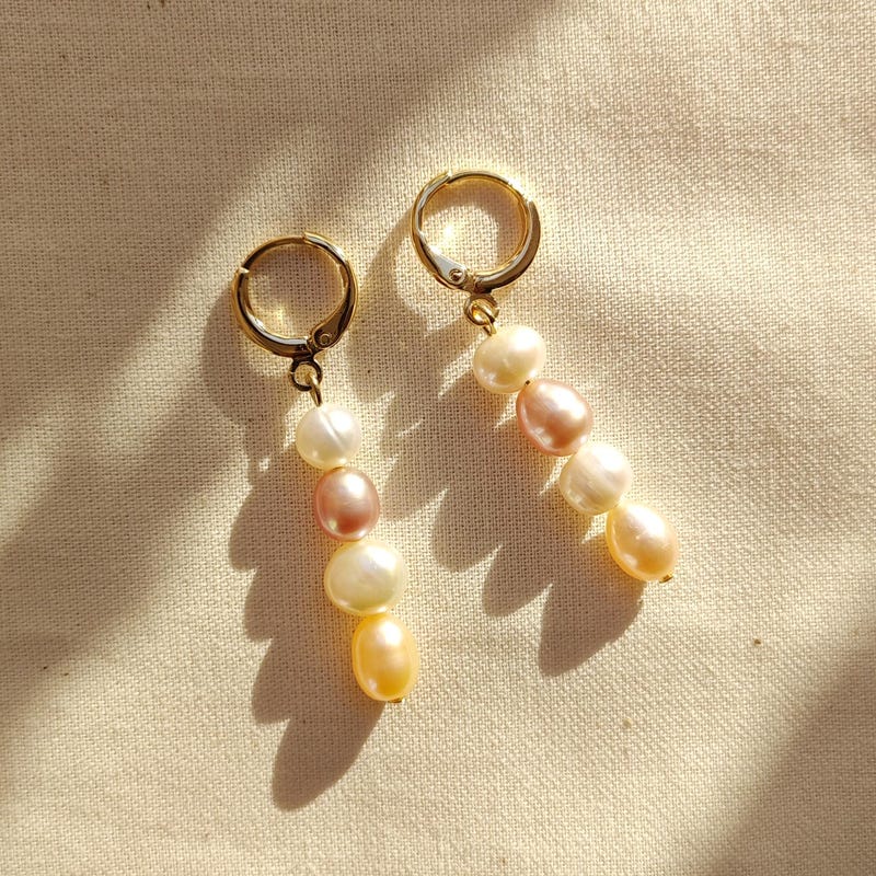 Tri Color Pearls Earrings - Etsy