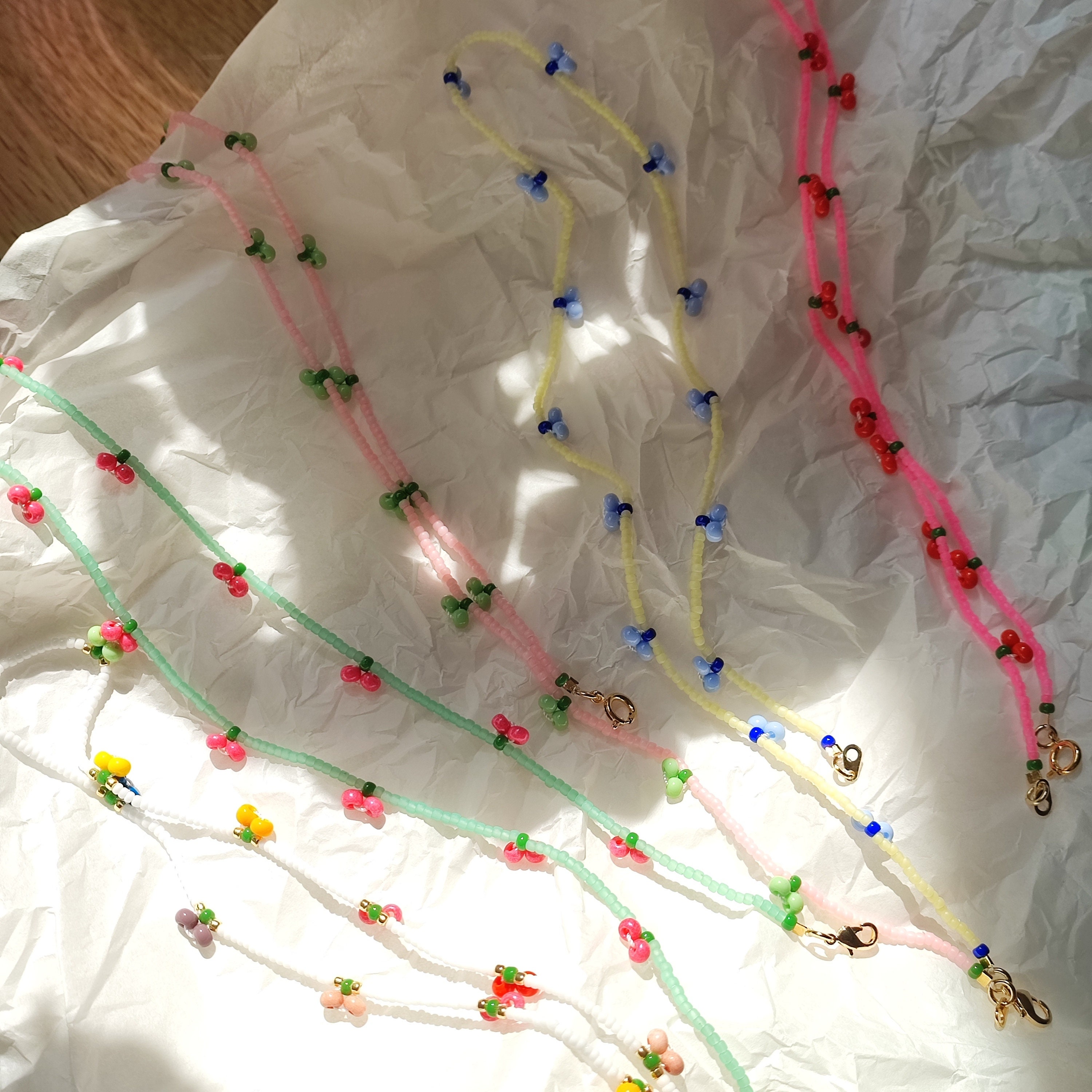 Colorful Cherry Seed Bead Necklace Beaded Cherry Charm - Etsy