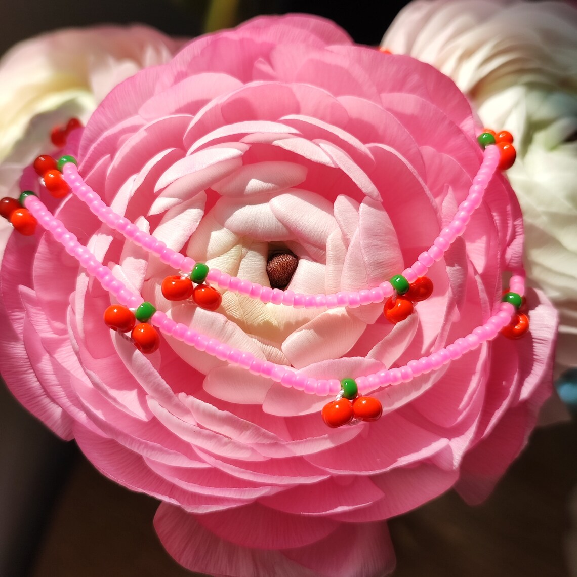 Colorful Cherry Seed Bead Necklace Beaded Cherry Charm - Etsy
