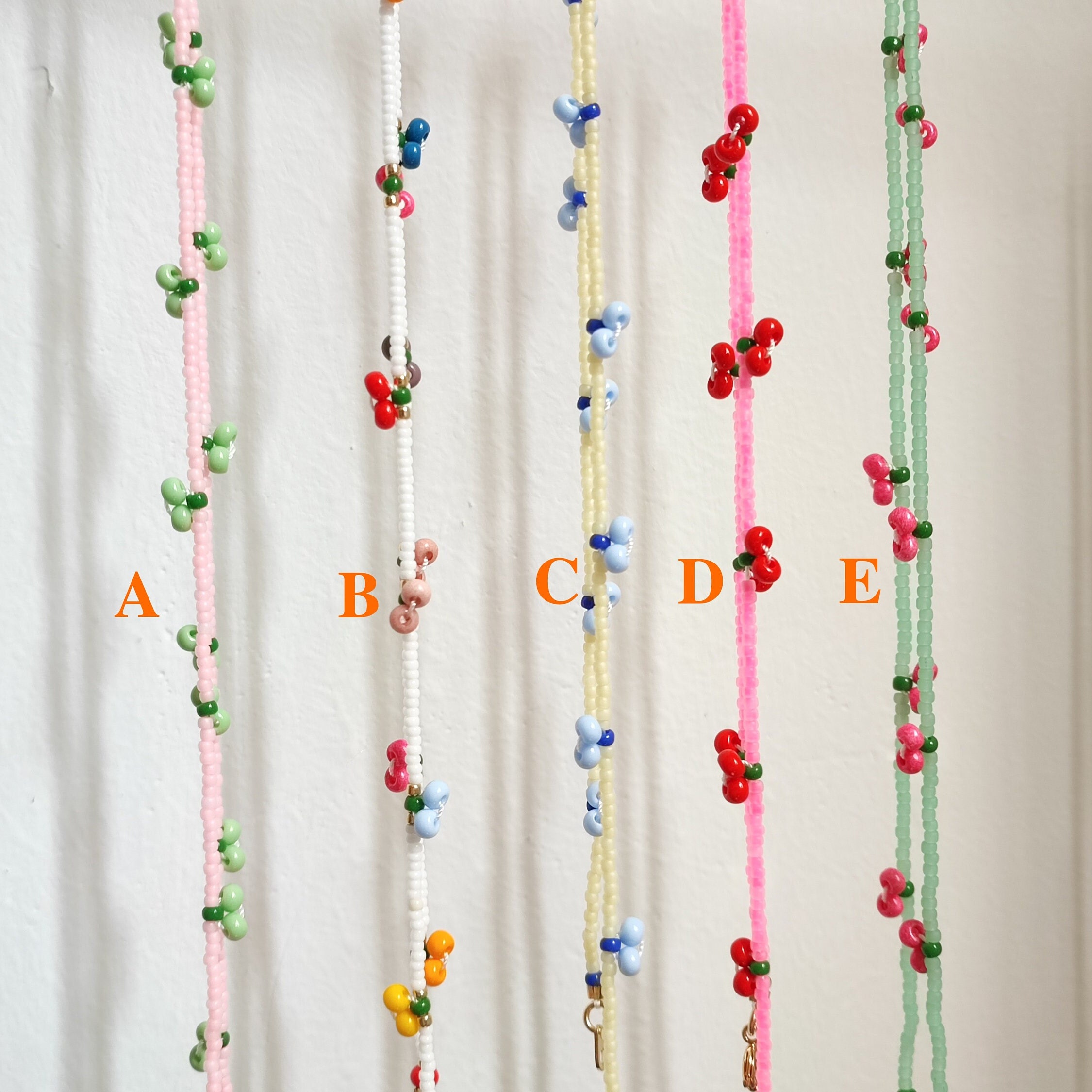 Colorful Cherry Seed Bead Necklace, Beaded Cherry Charm Choker ...