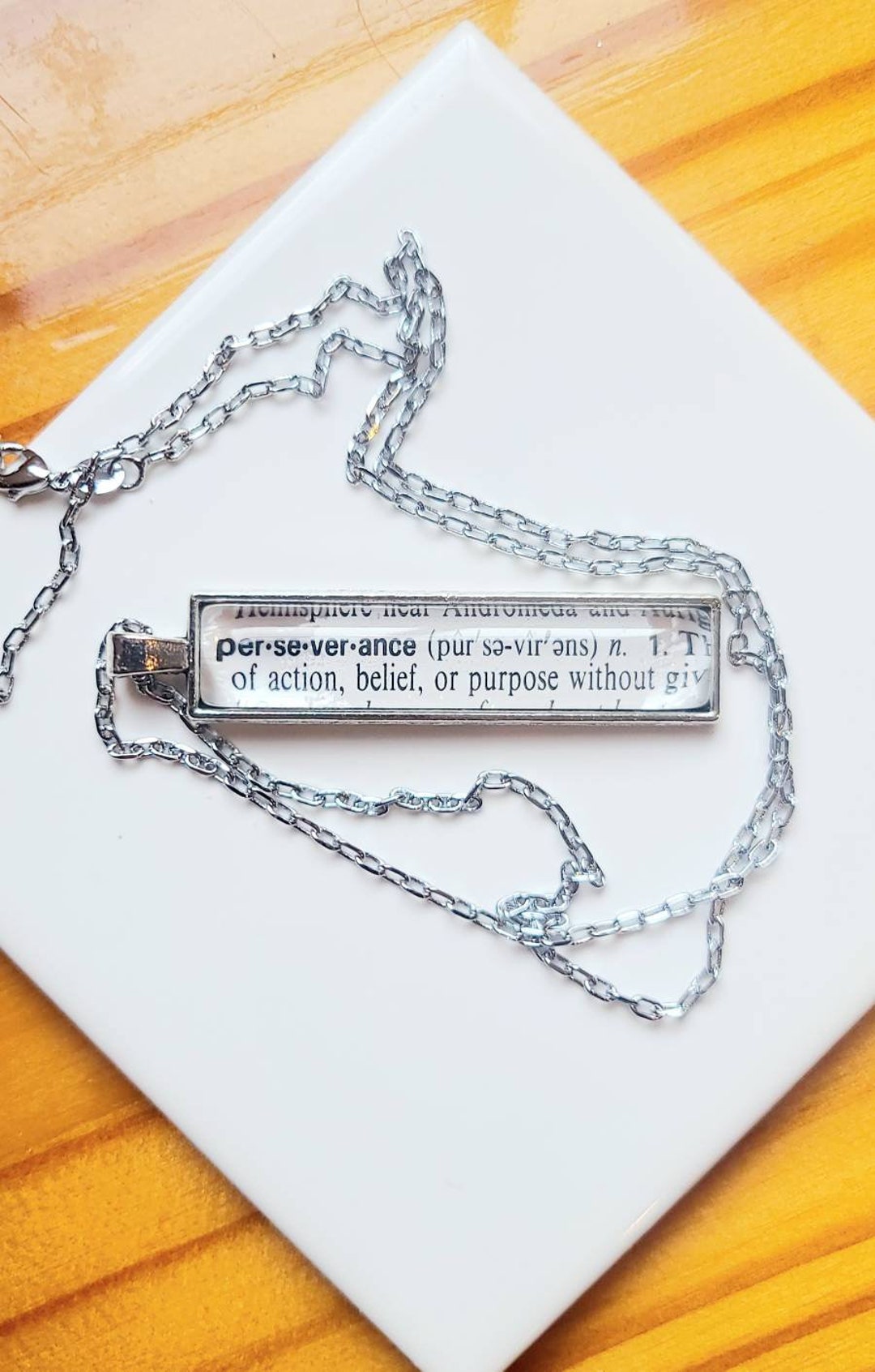 PERSEVERANCE Word Pendant Silver Glass Necklace Inspirational Jewelry ...