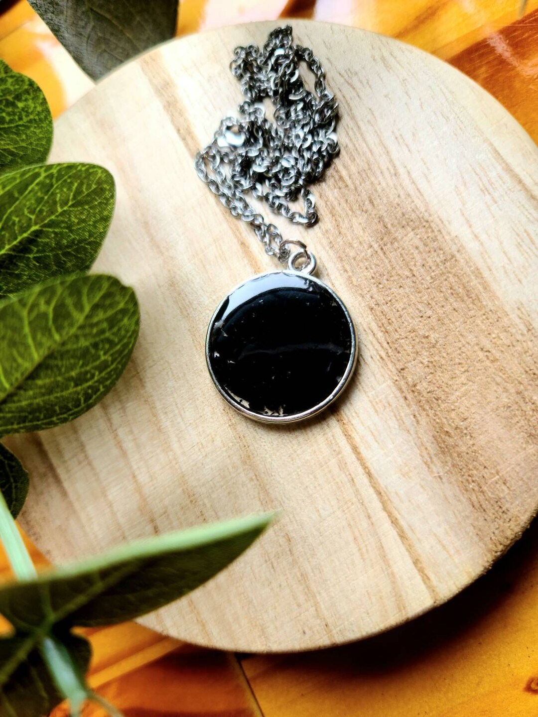 Real Coal Circle Resin Pendant Anthracite Necklace Black Gold Coal ...