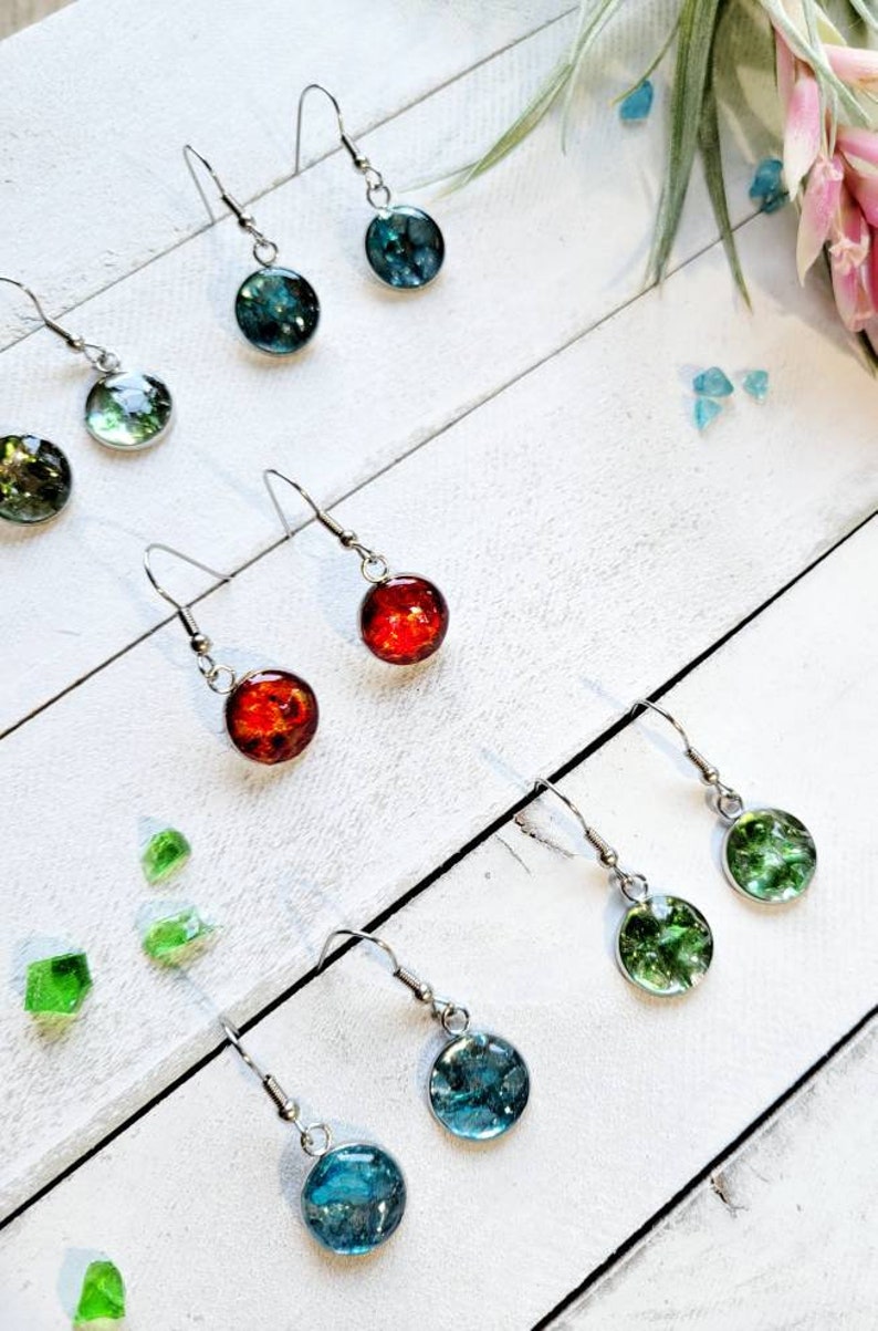 Emerald Green River Glass Drop Earrings From Upcycled Bottle - Etsy
