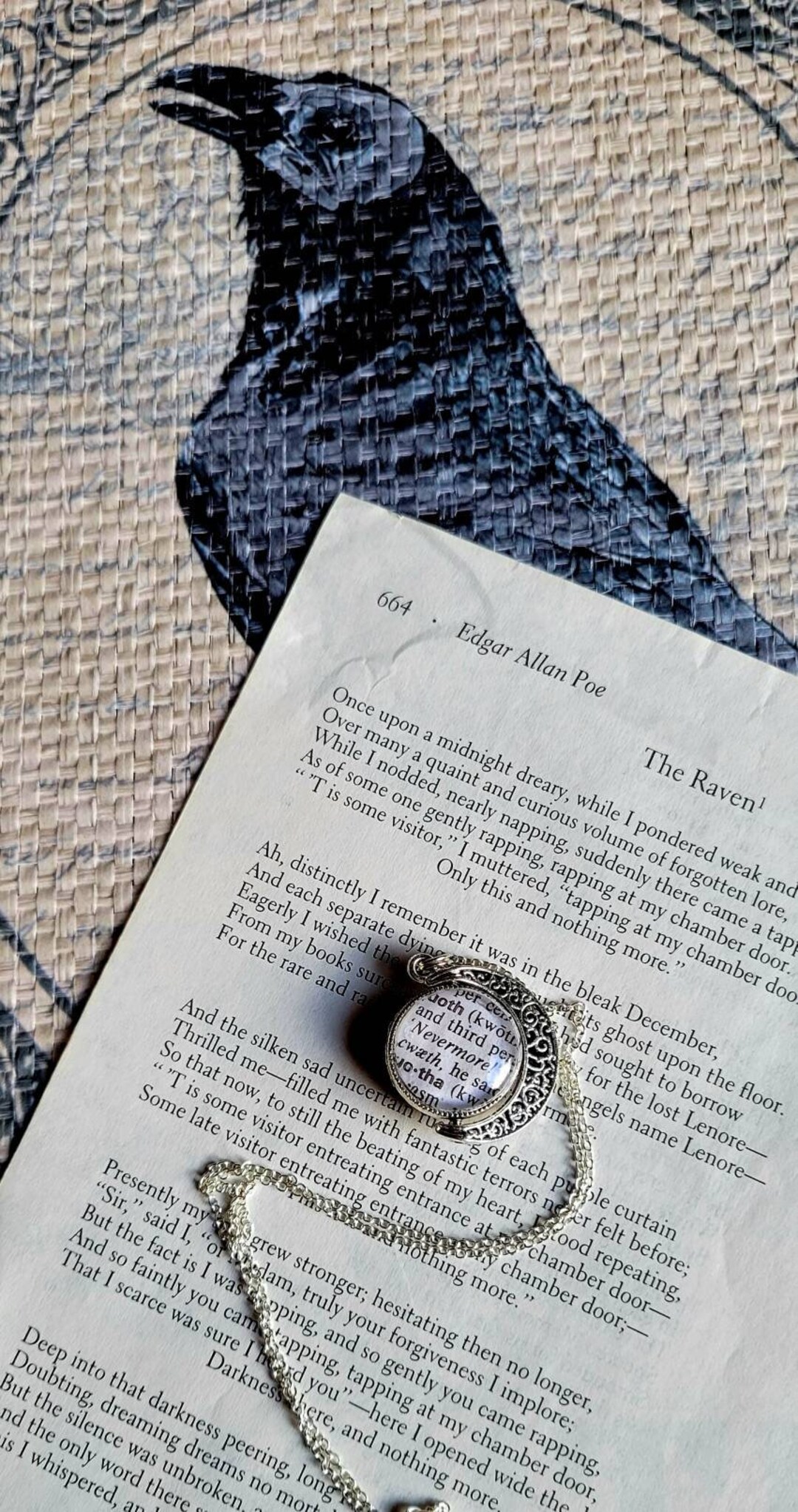 Edgar Allan Poe Raven Rotating Crescent Moon Pendant: Literary Audubon ...