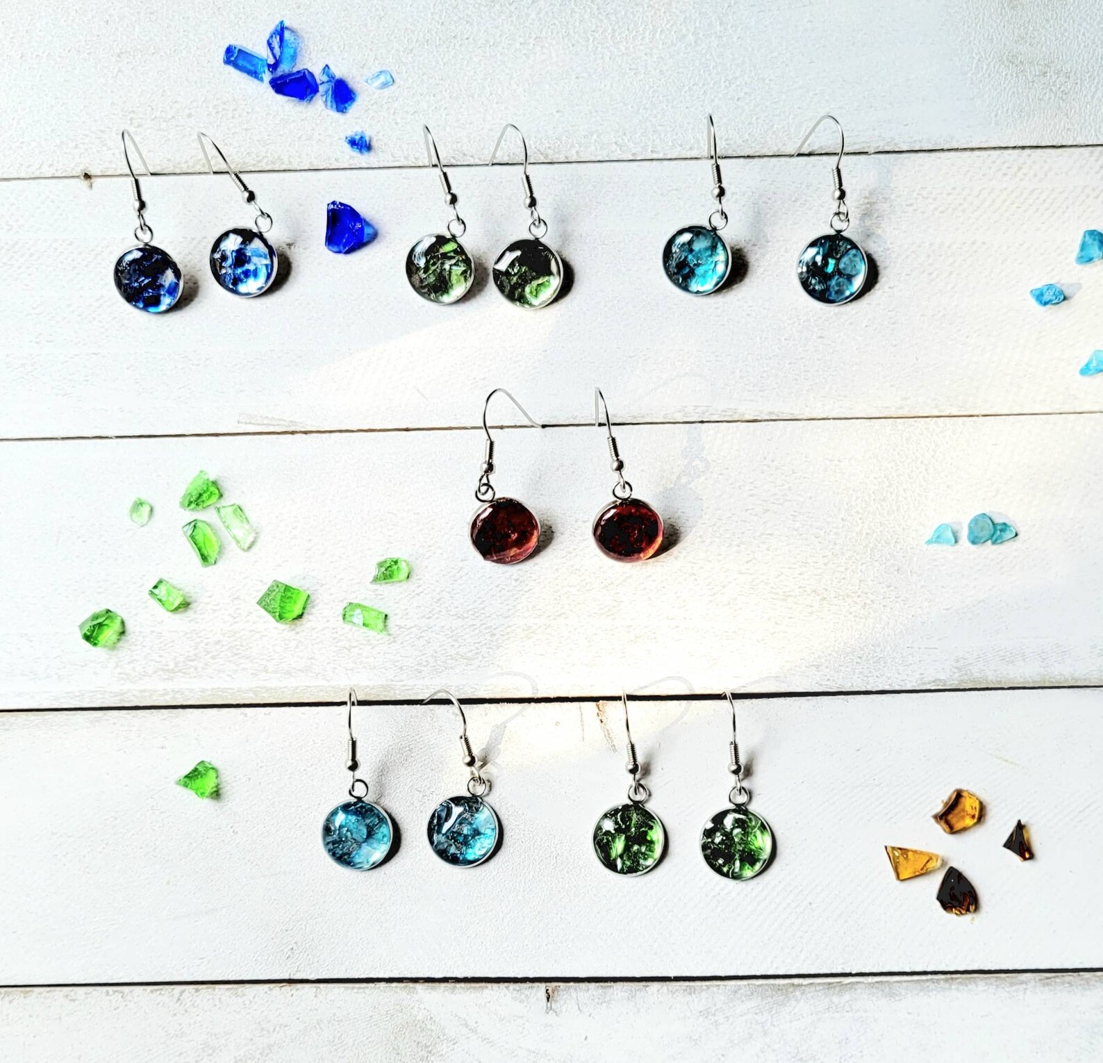 Emerald Green River Glass Drop Earrings From Upcycled Bottle - Etsy