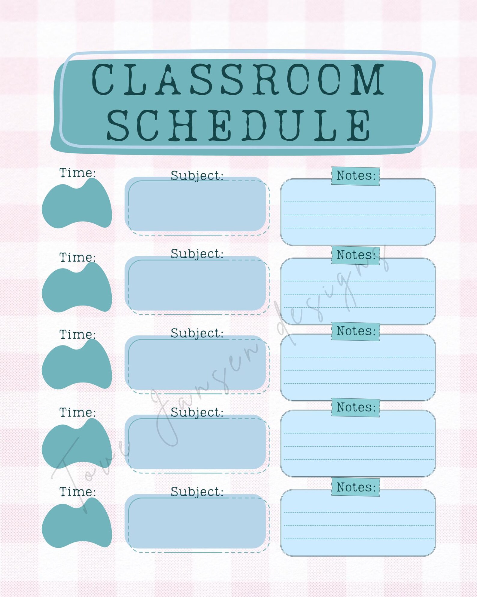 Classroom Schedule Gingham Style - Etsy