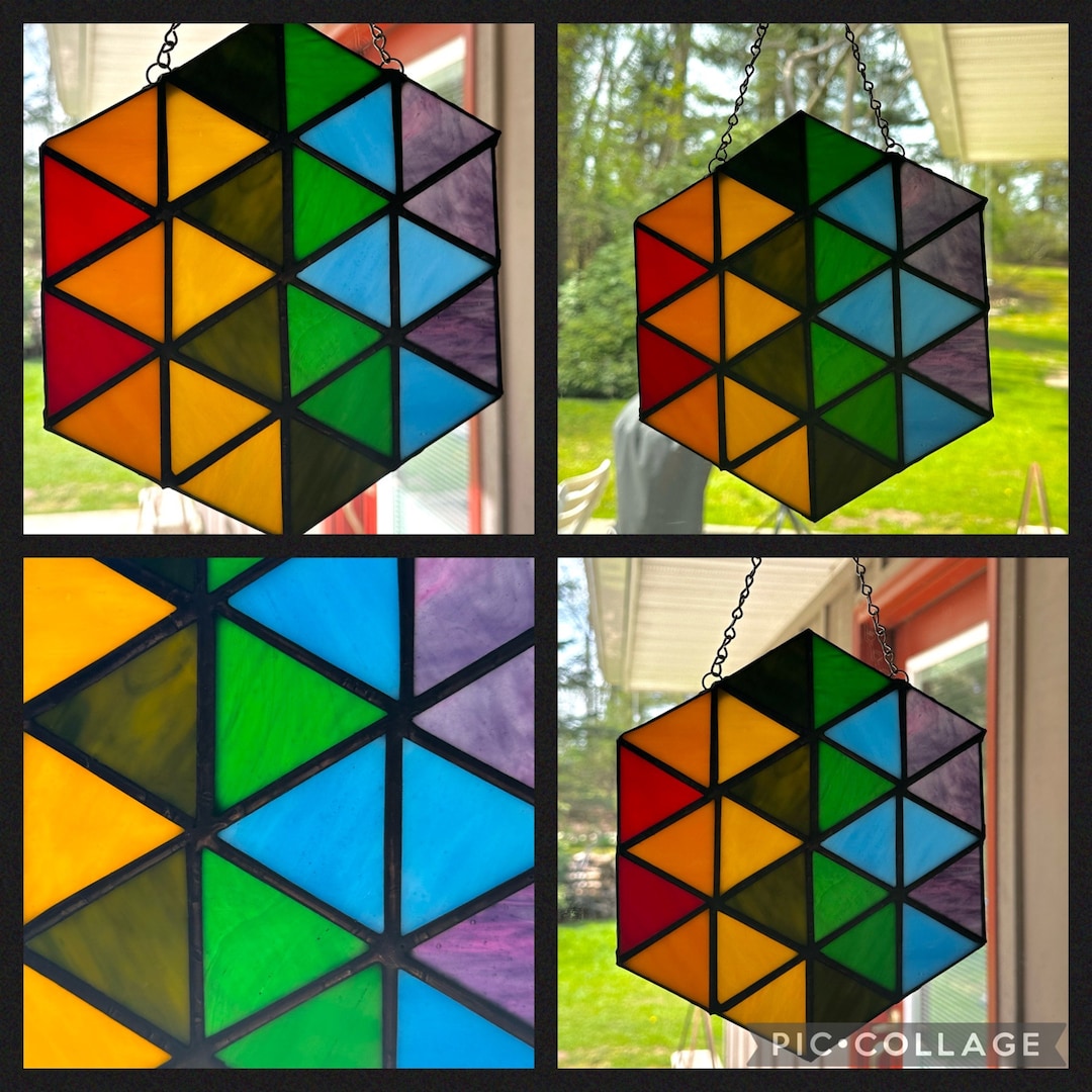 Rainbow Hexagon Stained Glass - Etsy