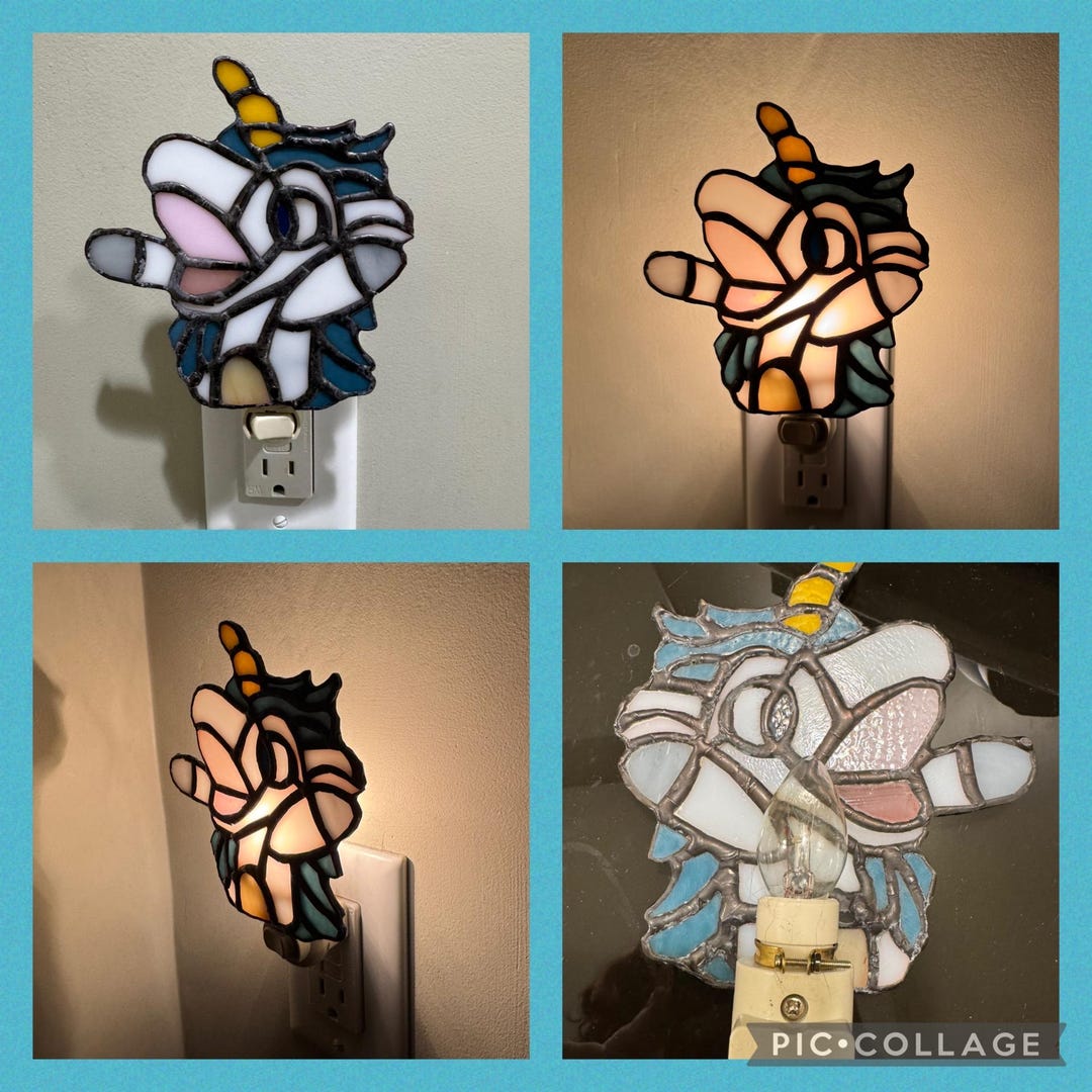 Unicorse “bluey” Inspired Stained Glass Nightlight. - Etsy
