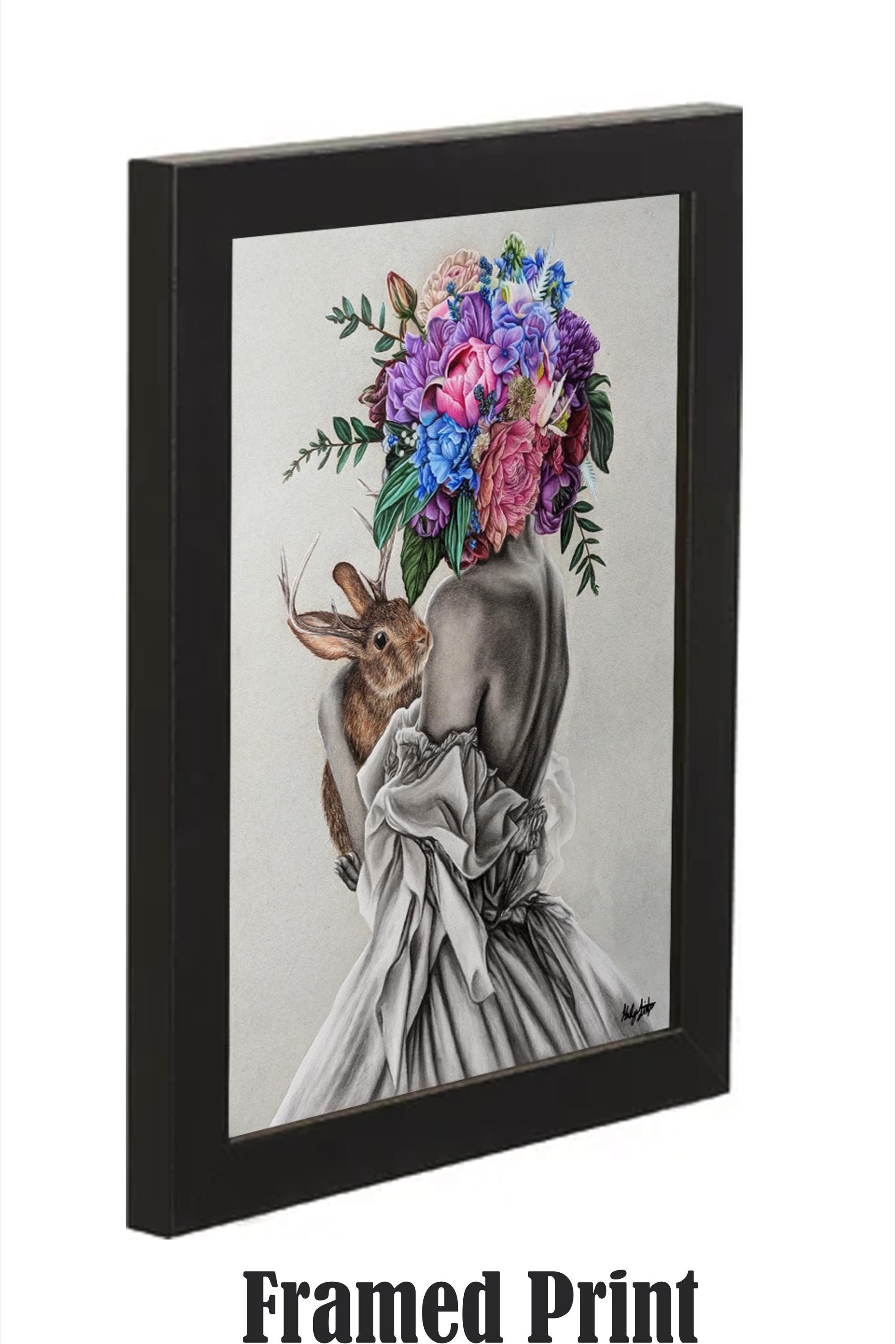 Strength - Peony and Hydrangea Print - Charcoal and Colored Pencil ...