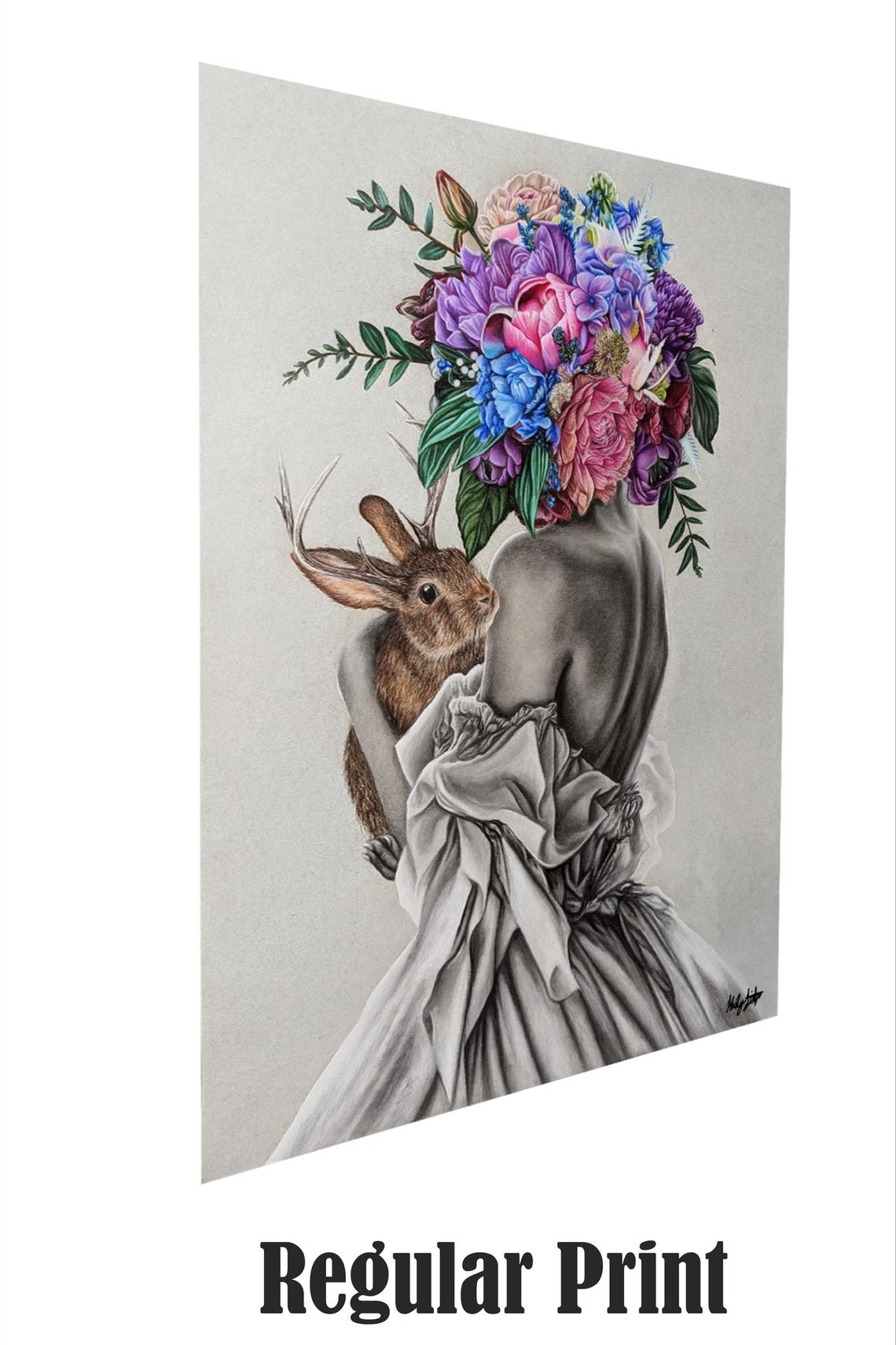 Strength - Peony and Hydrangea Print - Charcoal and Colored Pencil ...