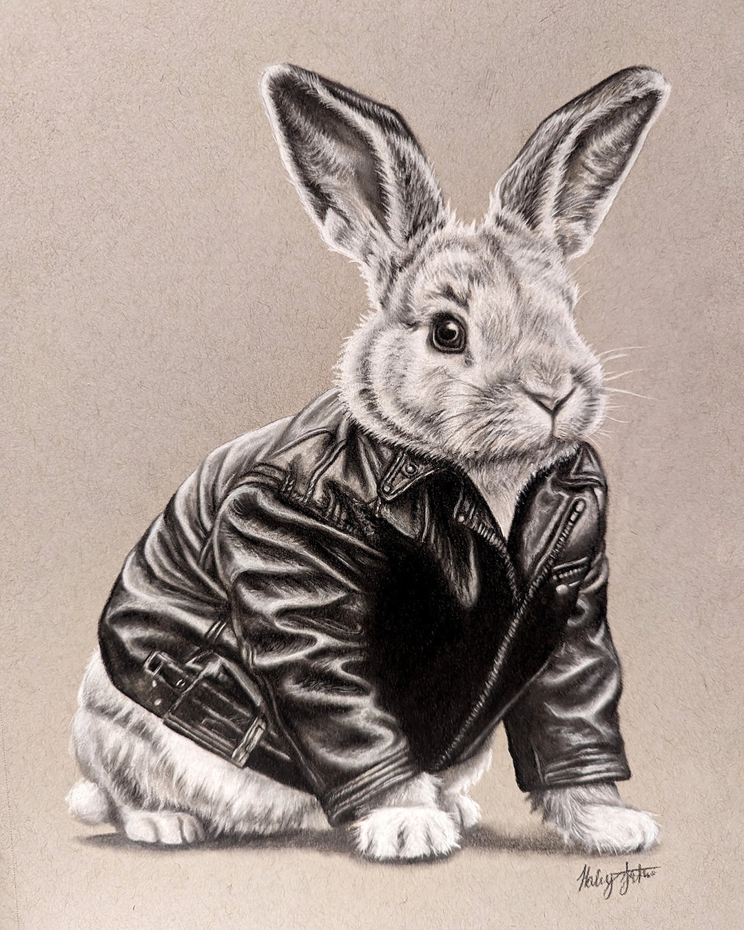 Rabbit in Leather Jacket Print - Etsy