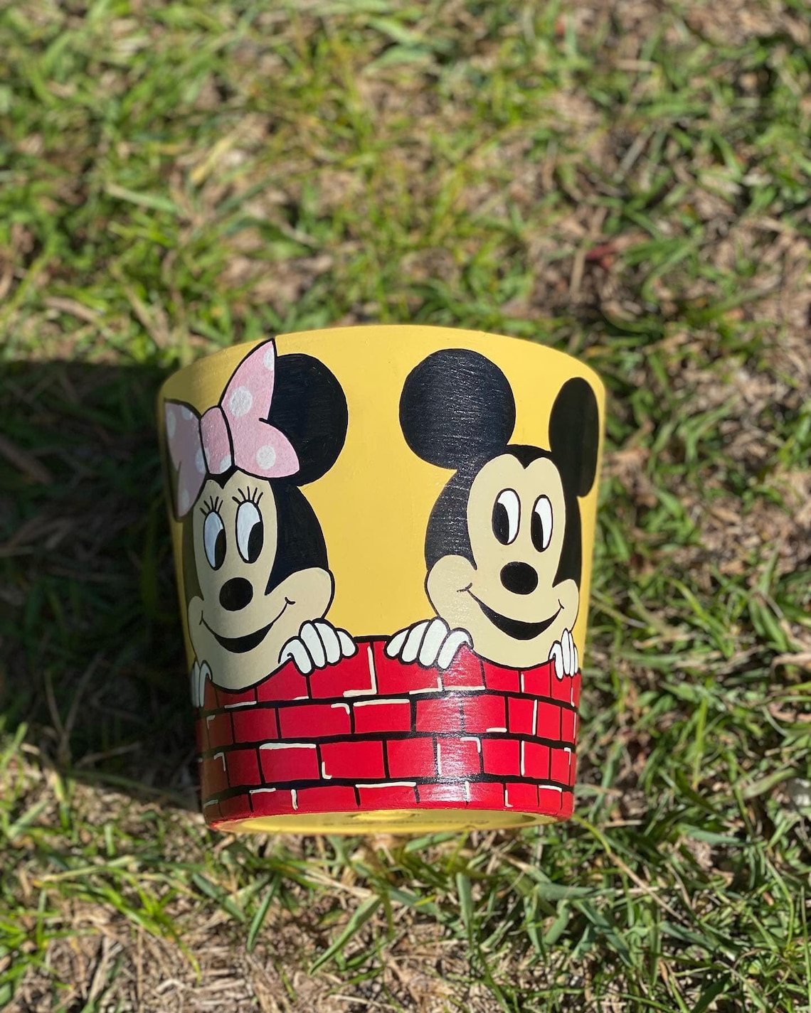Mickey and Minnie Mouse Themed Hand Painted Terra Cotta Flower Pot ,pot ...