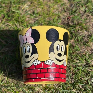 Mickey and Minnie Mouse Themed Hand Painted Terra Cotta Flower Pot ,pot ...