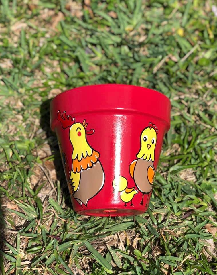 Chicken, Rooster & Chick Terra Cotta Flower Pot - Etsy