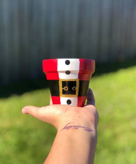 Christmas Santa Themed Hand Painted Terra Cotta Flower Pot 4 - Etsy