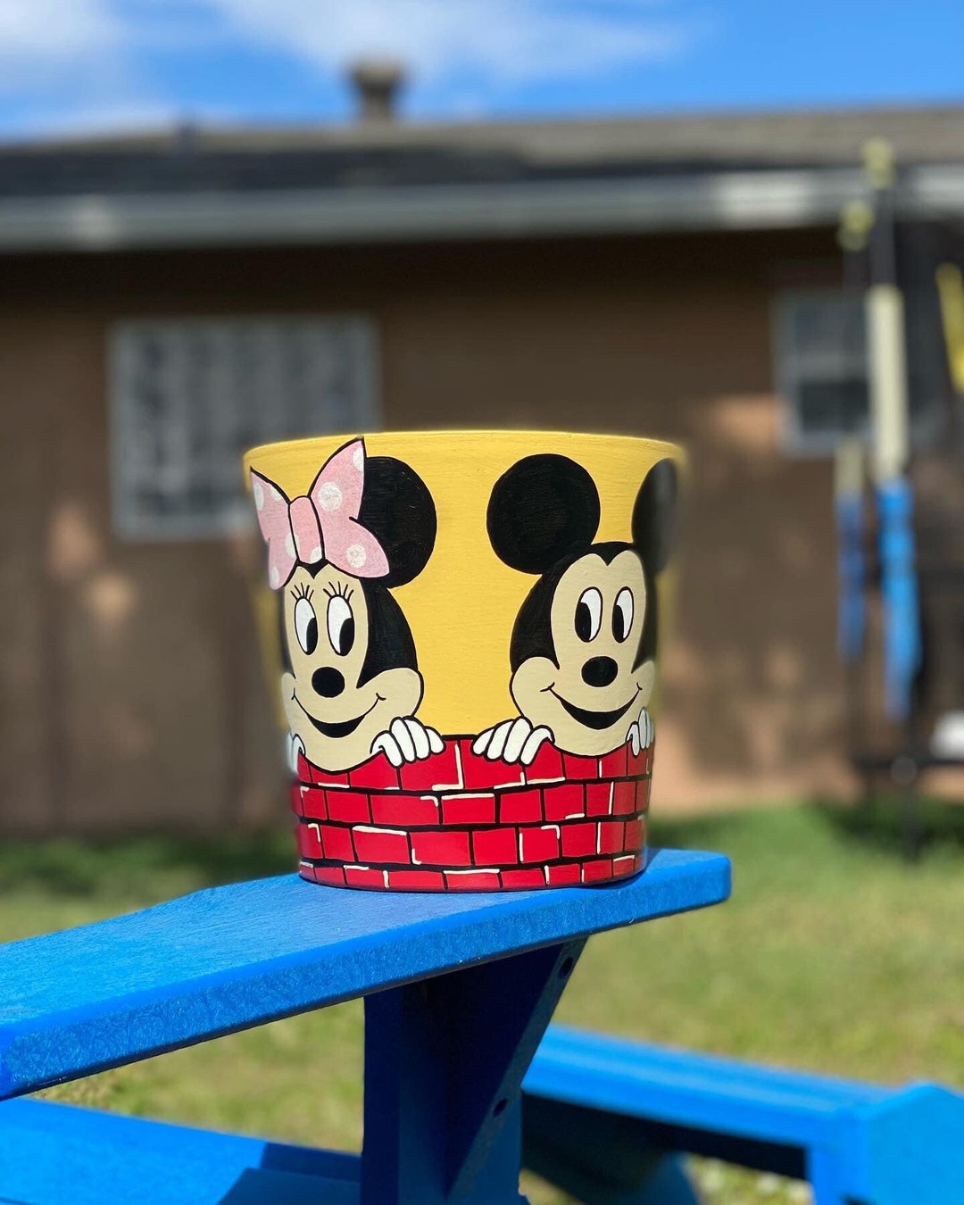 Mickey and Minnie Mouse Themed Hand Painted Terra Cotta Flower Pot ,pot ...