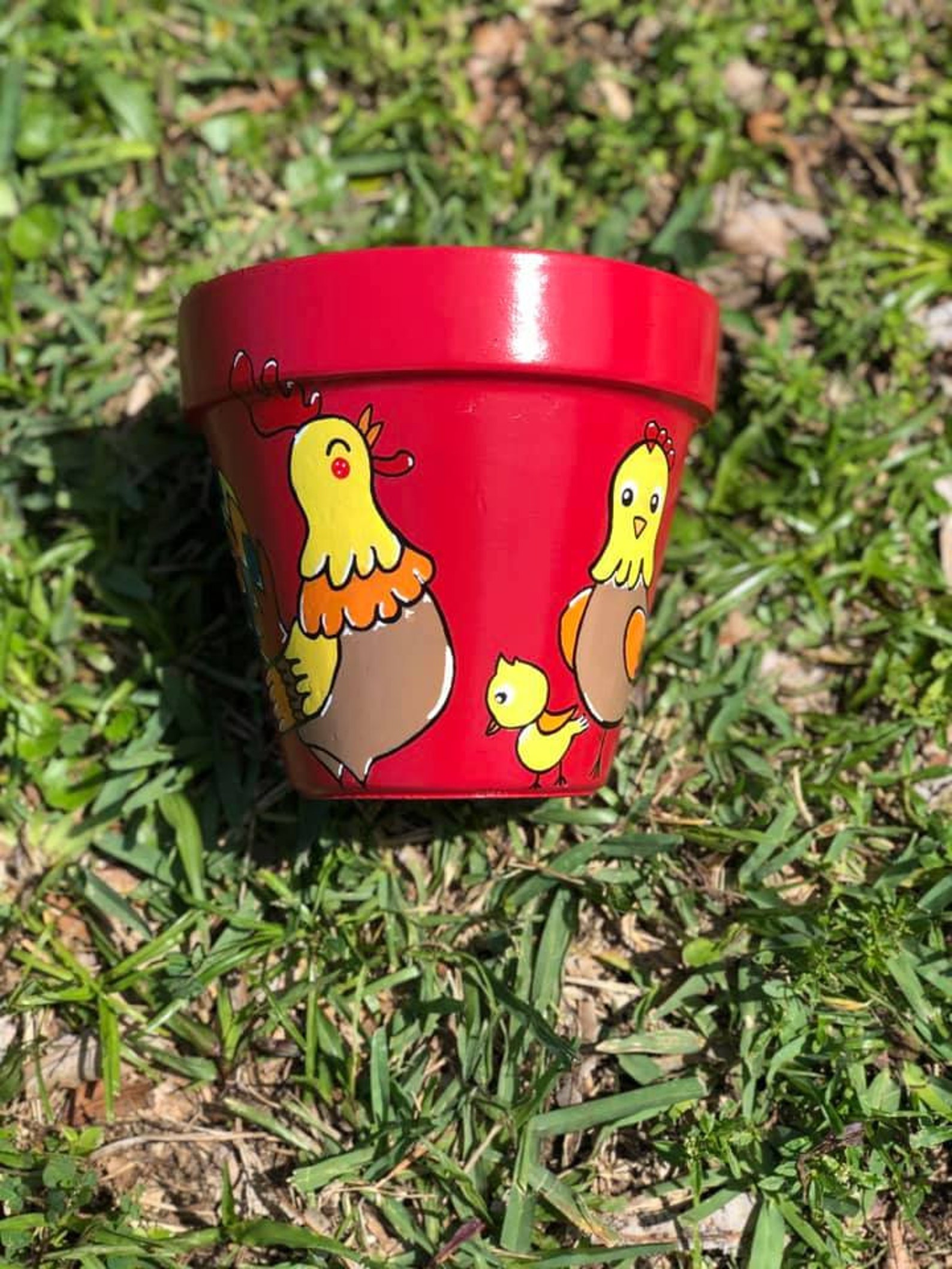 Chicken, Rooster & Chick Terra Cotta Flower Pot - Etsy