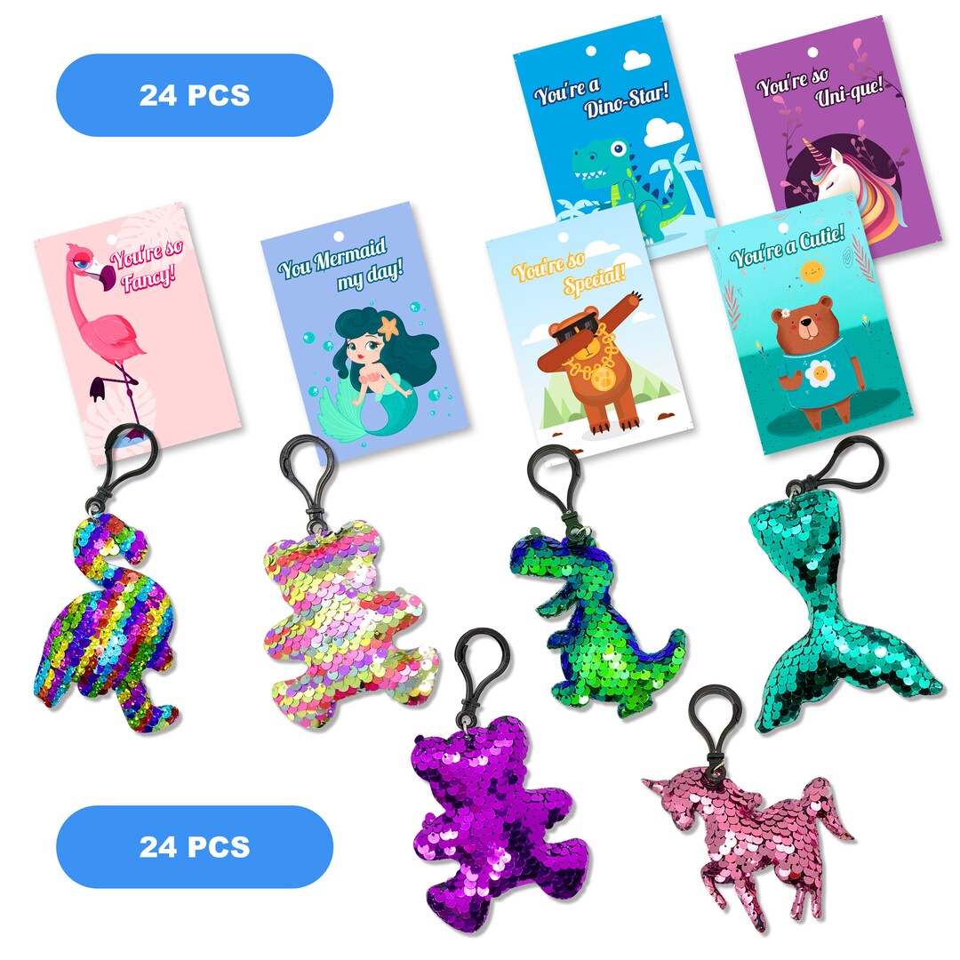 Valentines Day Gift Sets for Kids Party Favors Valentine Cards Sequin ...