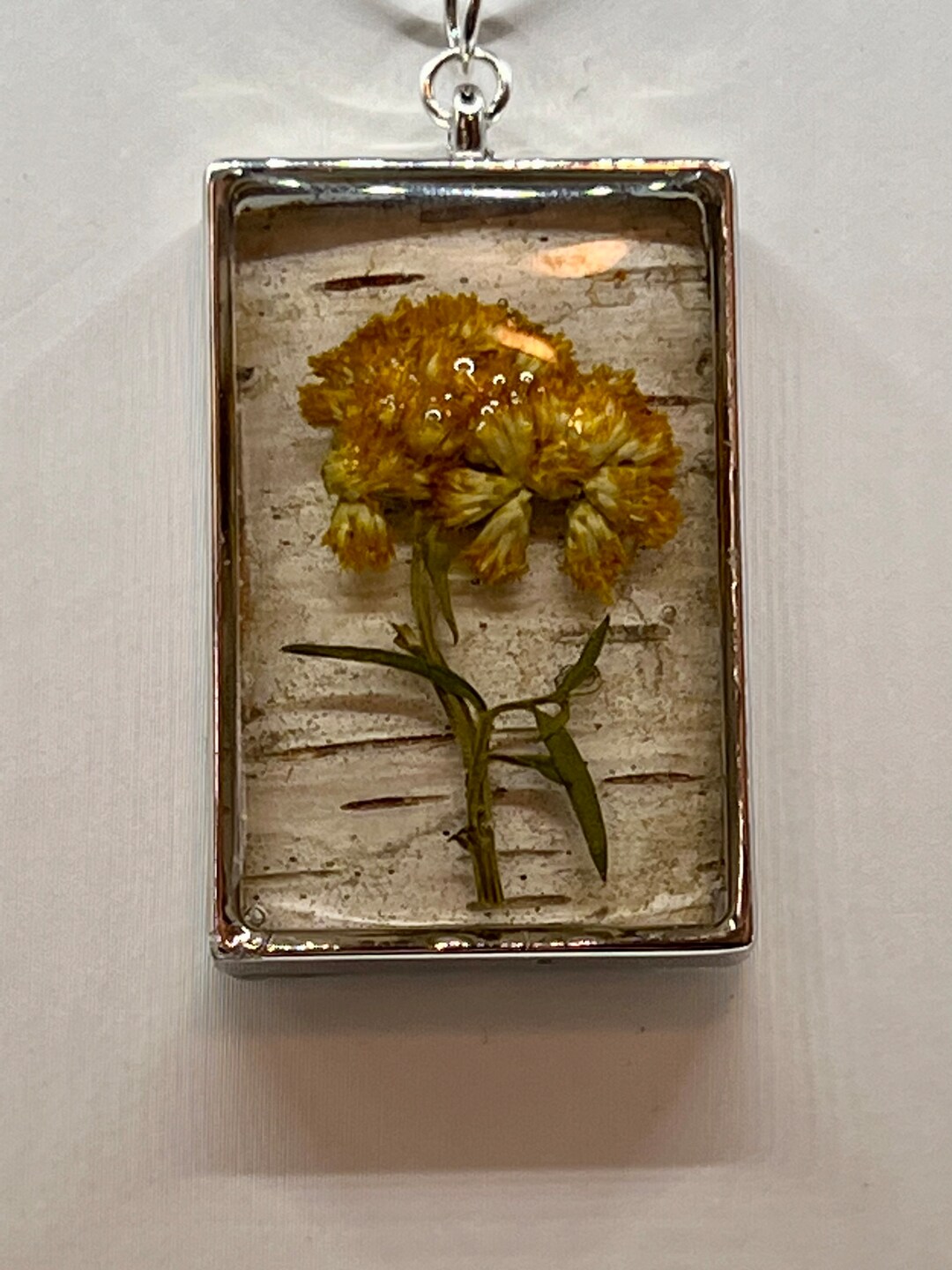 Birch & Yellow Wildflower Set With Resin in a Rectangular Bezel ...