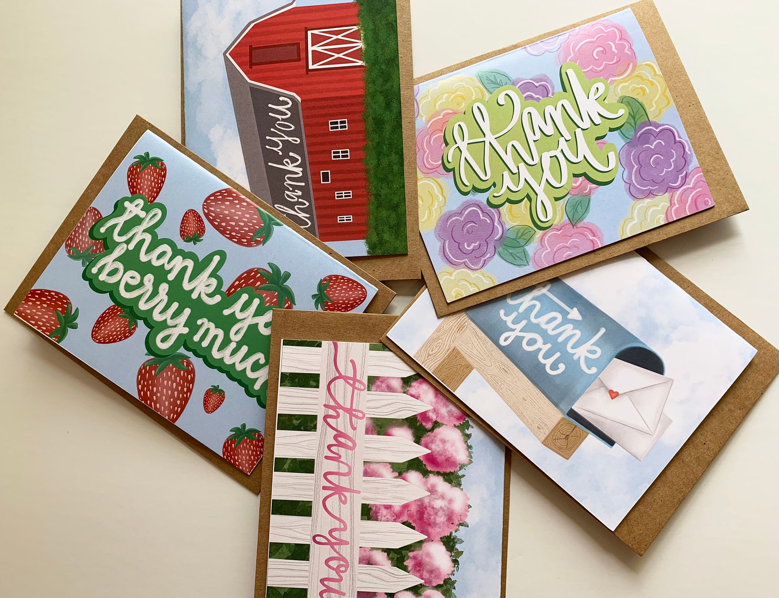 Cute Thank You Notes Pack 10 Cards With Envelopes 4x5 Bundle Etsy