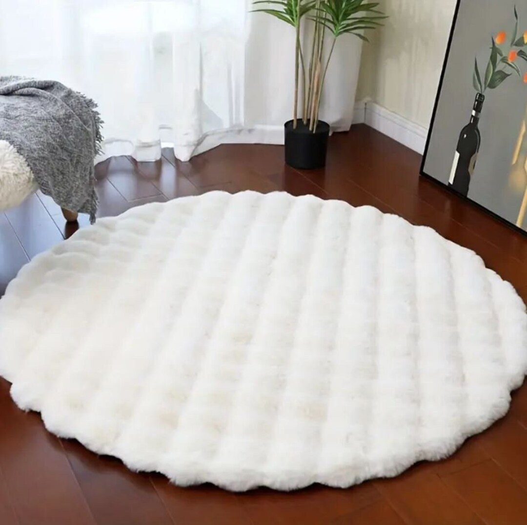 Round Luxury Plush Soft Area Rug Bubble Rug Fleece Elegant Faux Rabbit ...