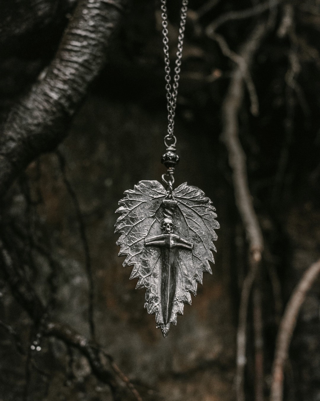 Ritual Dagger Sacrificial Athame Silver Pendant with Iron Chain and ...