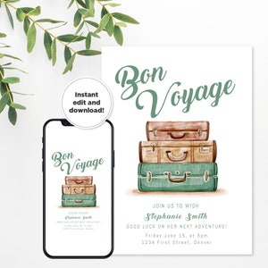 Bon Voyage Party Invitation Template Stack of Luggage - Etsy