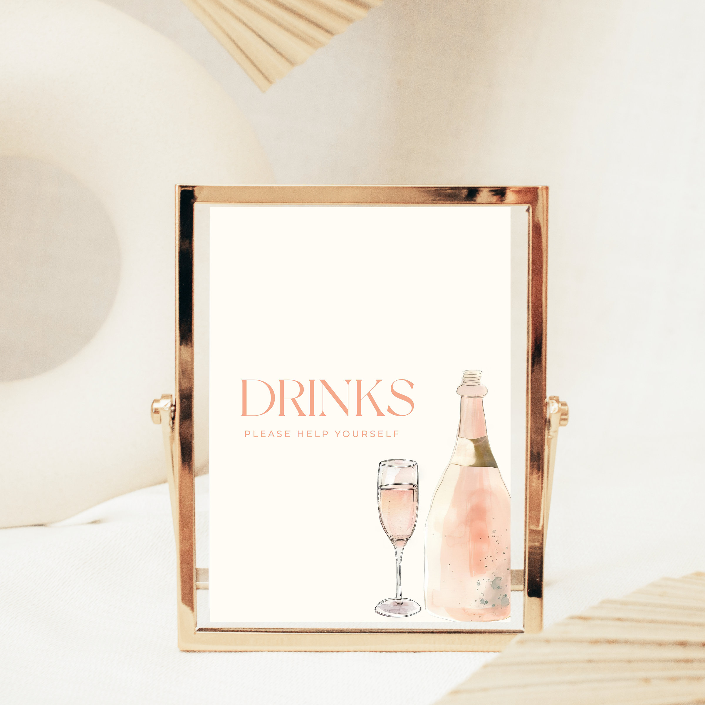 Table Top Drinks Sign With Pink Champagne and Glass, 5x7 Inch Instant ...